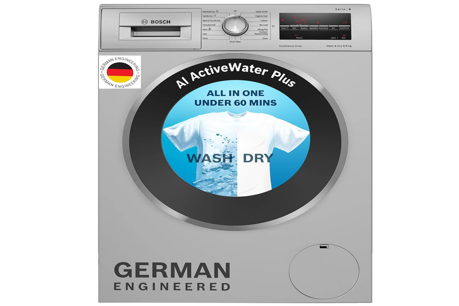 Bosch 9 KG /6 KG Inverter Front Load Washer Dryer (WNA14408IN, Silver ...